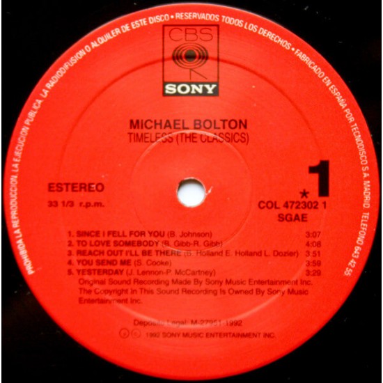 Michael Bolton - Timeless The Classics - 1992 I Plak Sesi